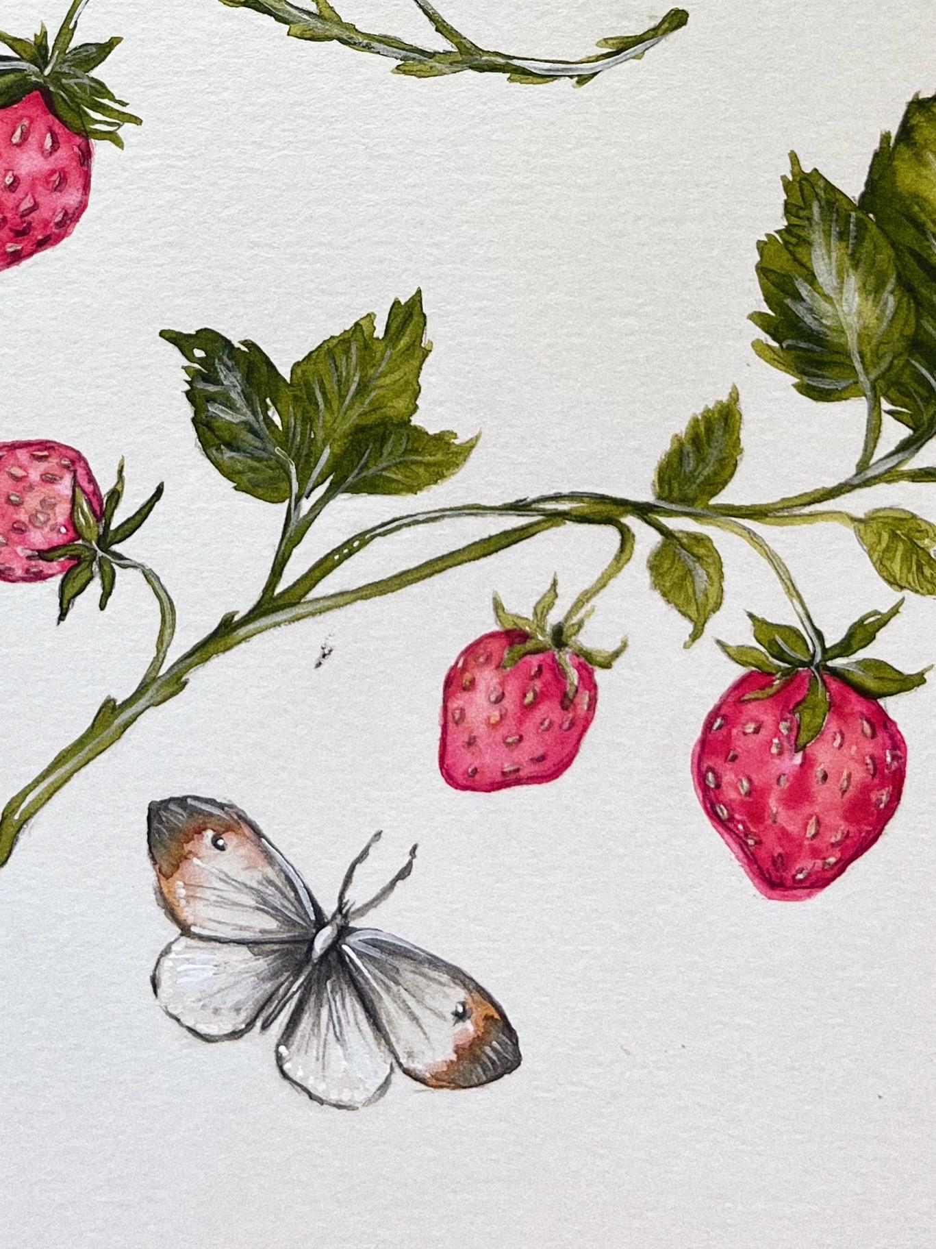 Strawberry & Butterflies Watercolor Painting, Original 8x10 Art - Etsy