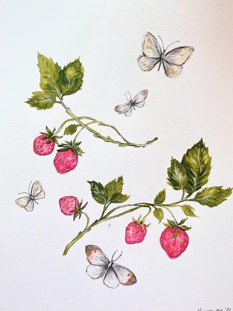 Strawberries & Butterflies - Etsy