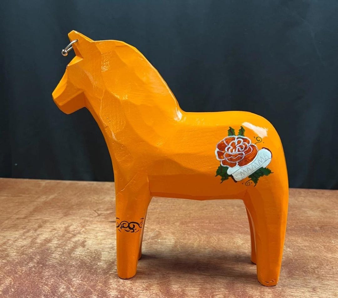 1990's IKEA Orange Dala Horse With MAMMA Tattooed on Rear and Ear Ring ...