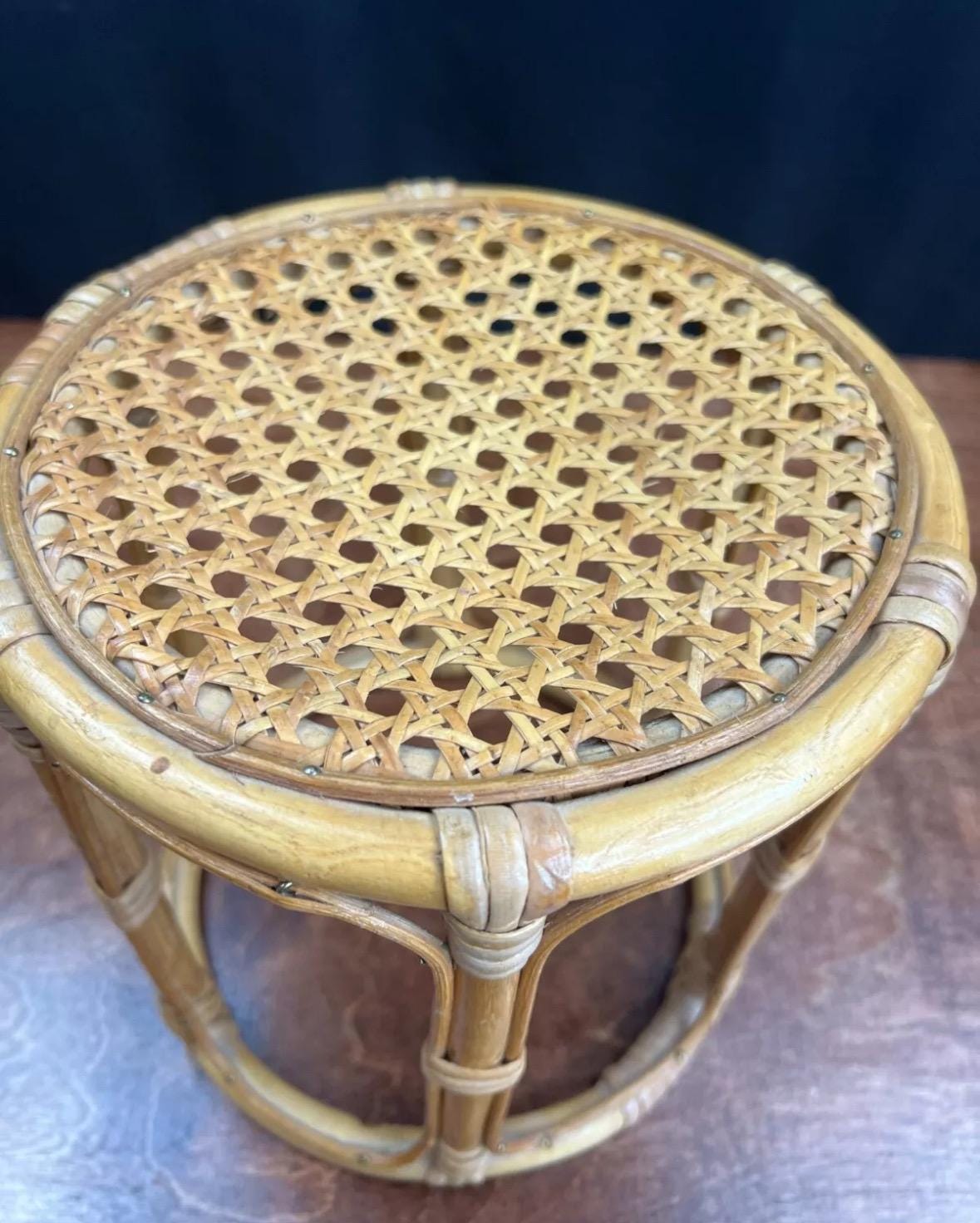 Vintage Bamboo Cane Webbing Wicker Drum Table Plant Pot Stand 1960s - Etsy