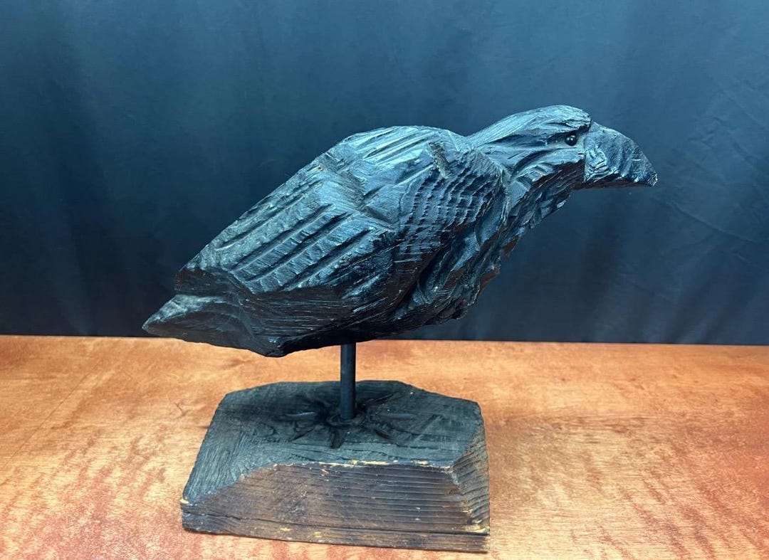 Vintage Hand Carved Large Wooden Raven Crow Never More - Etsy