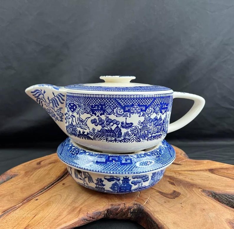 Vintage Japan Blue Willow Pattern Ceramic Teapot and Warmer Stand - Etsy