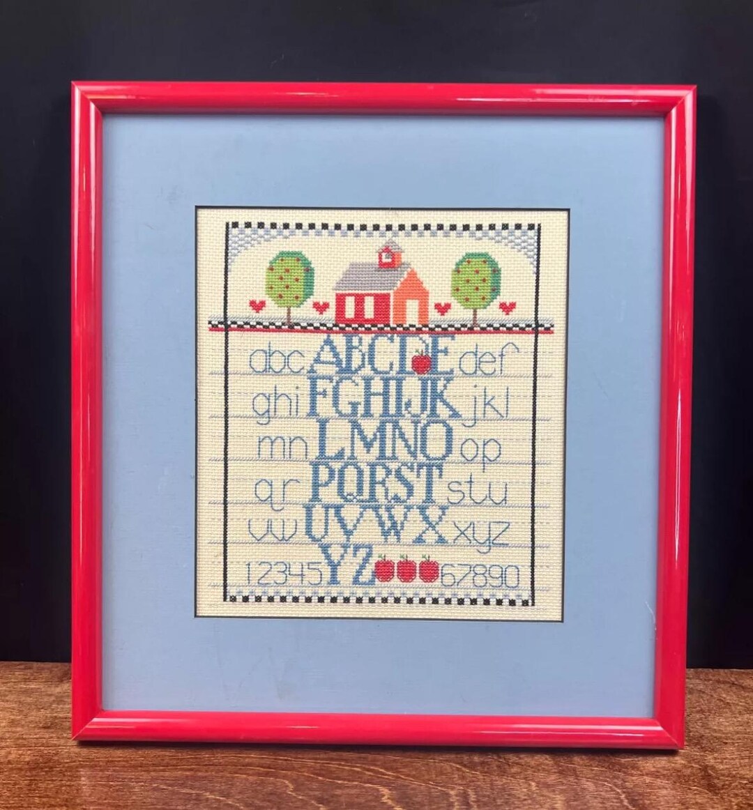 Vintage Framed School House Cross Stitch Sampler 13" X 14.5" - Etsy