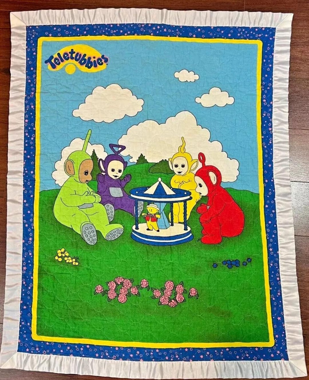 Vintage Teletubbies Quilted Baby Blanket Tinky Winky Po Dipsy Laa Laa ...