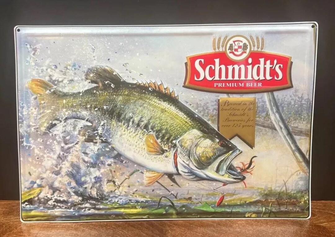 Vintage Schmidts Beer Metal Sign Big Bass 18 X 12 Bar Man Cave - Etsy
