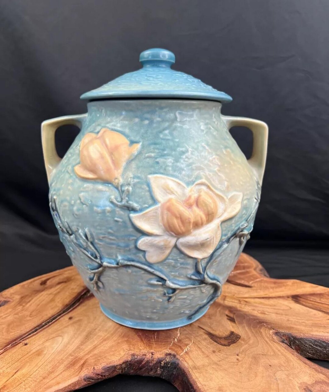 Vintage Roseville Magnolia 2-8 Usa Green / Blue Cookie Jar With Lid - Etsy