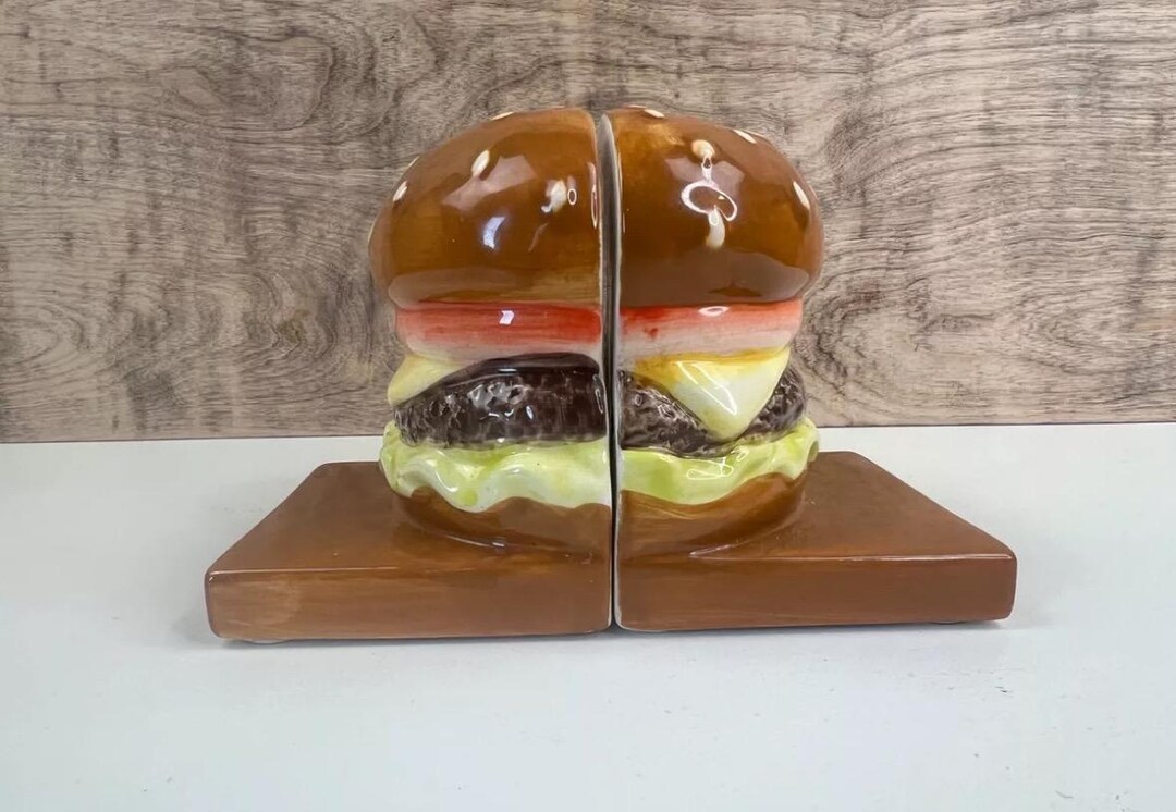 Vintage Hamburger Cheeseburger Ceramic Bookends Kitschy - Etsy