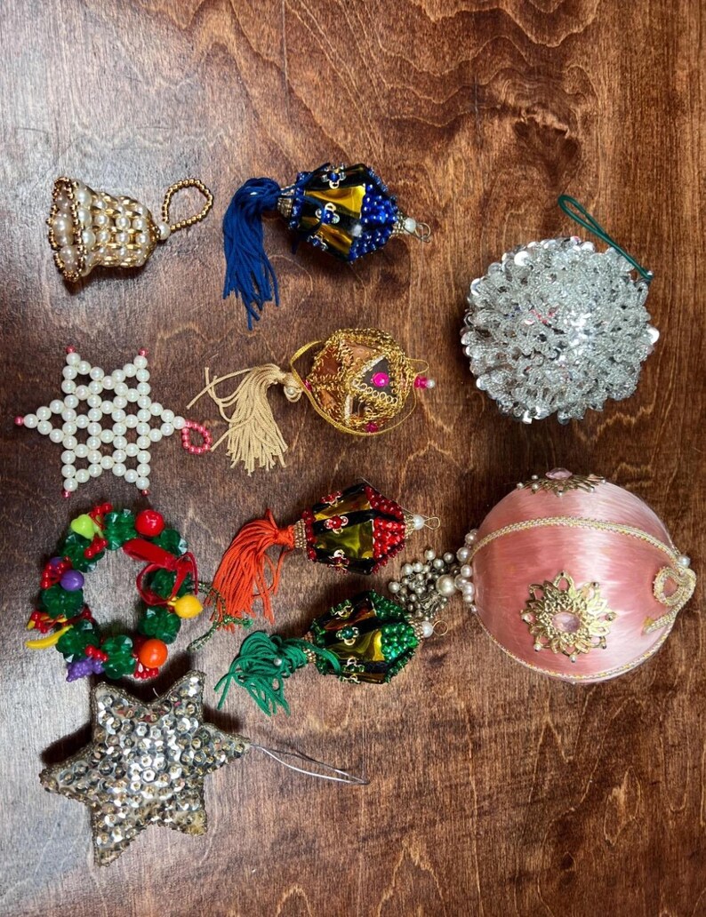 Vintage 1960s Handmade Push Pin Sequin Christmas Ornament Lot of 10 - Etsy