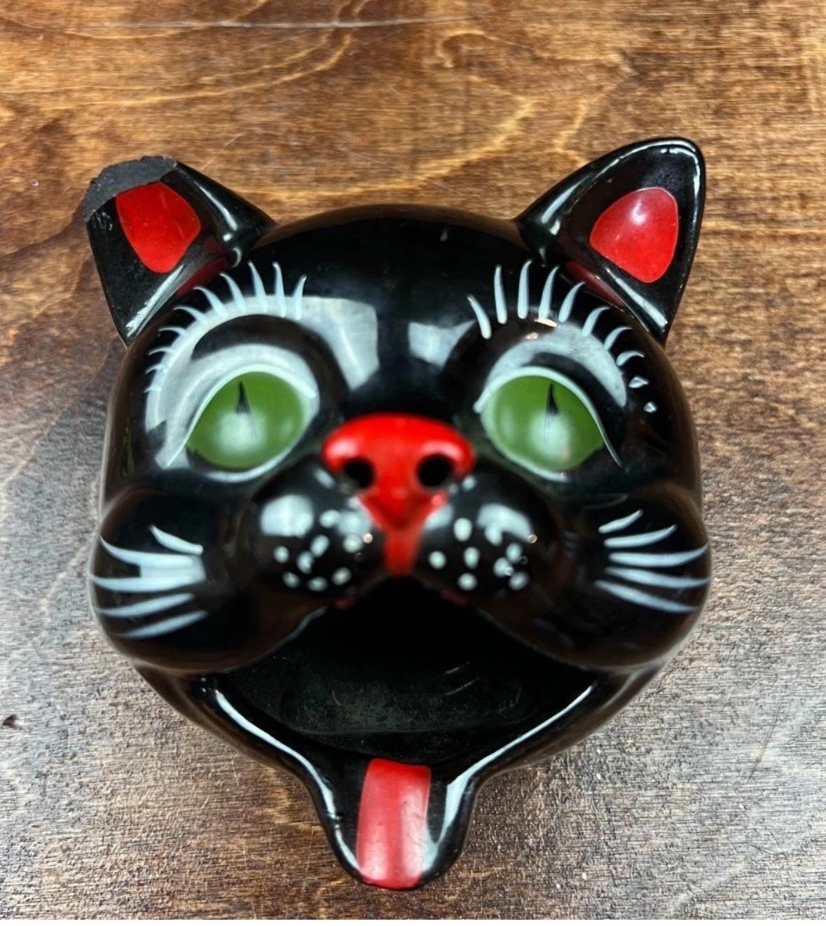 Vintage MCM 1950's Shafford Redware Pottery Black Cat Head Ashtray - Etsy