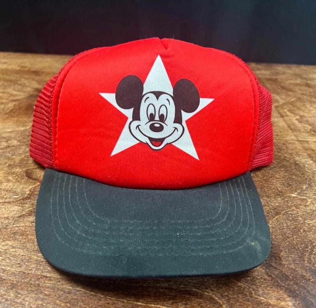 Vintage Mickey Mouse Hat Cap Snapback Trucker Red Mesh Walt Disney ...