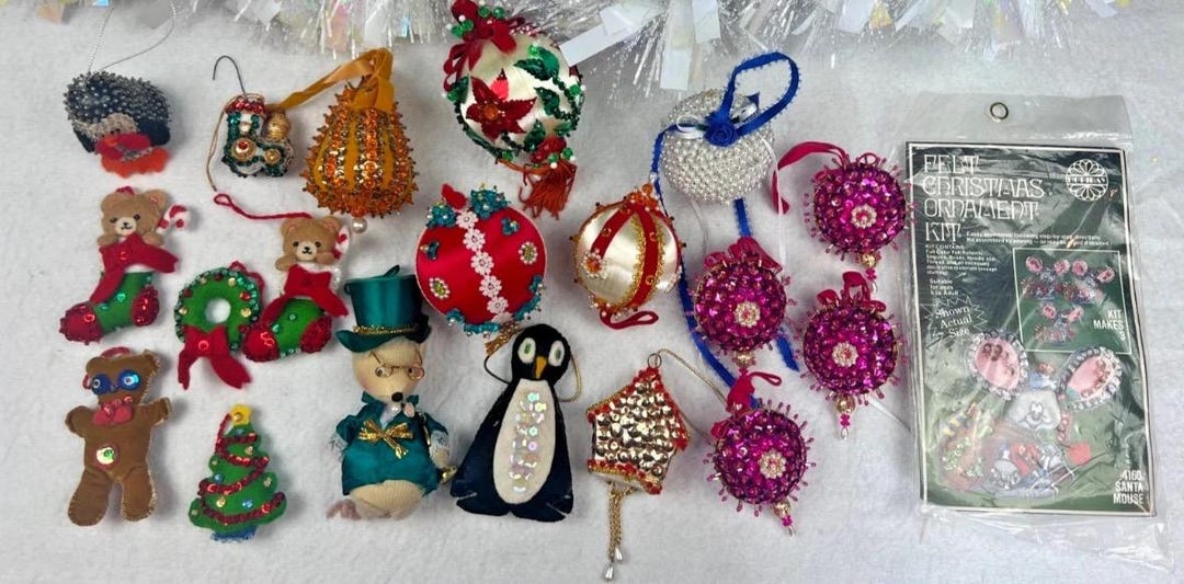 Vintage Christmas Ornament Push Pin Sequin Felt Lot of 18 Handmade - Etsy