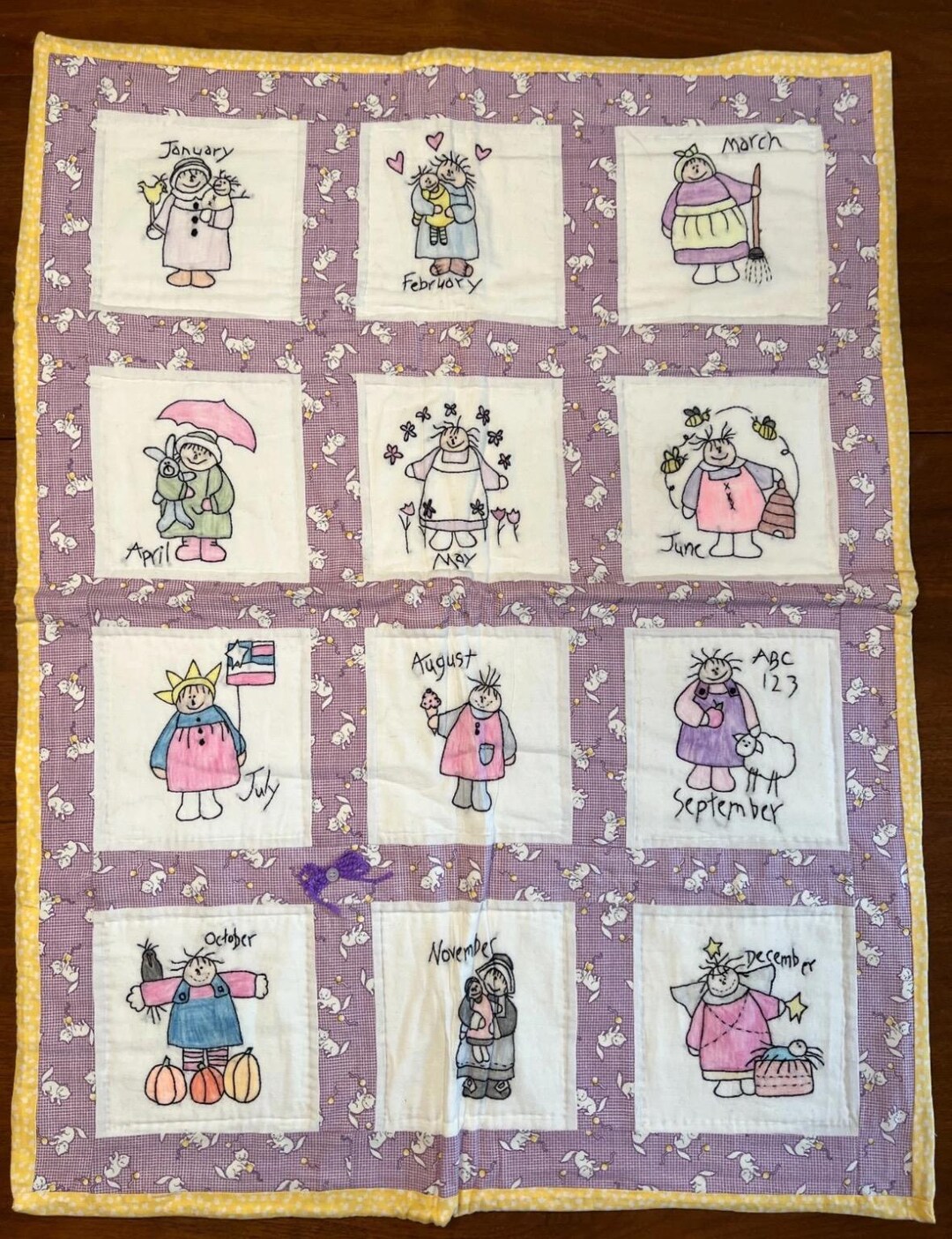 Vintage Handmade Months of the Year Primitive Patchwork Baby Crib Quilt ...
