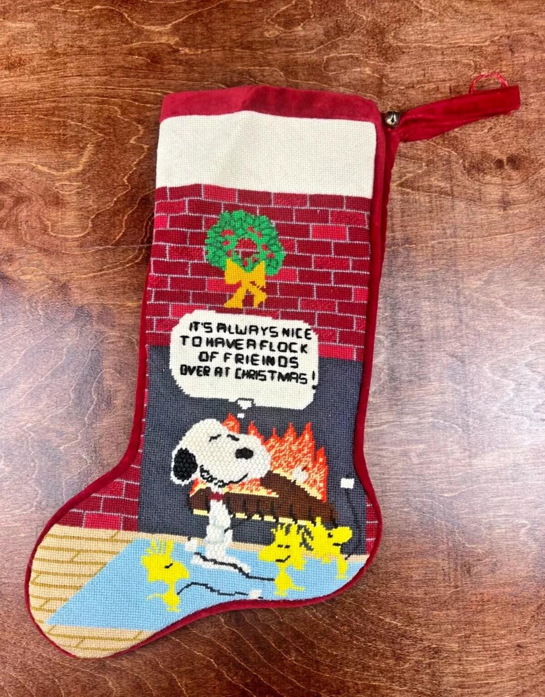Vintage Snoopy Woodstock Needlepoint Christmas Stocking - Etsy