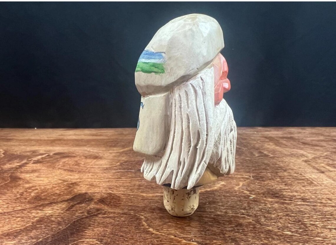 Vintage Hand Carved Old Man Cork Wine Bottle Stopper Seattle Seahawks ...