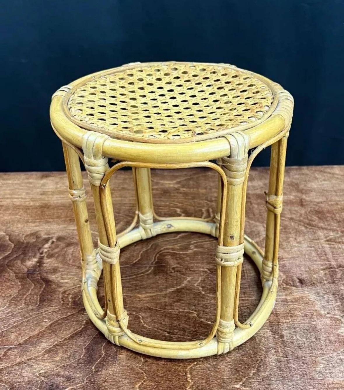 Vintage Bamboo Cane Webbing Wicker Drum Table Plant Pot Stand 1960s - Etsy