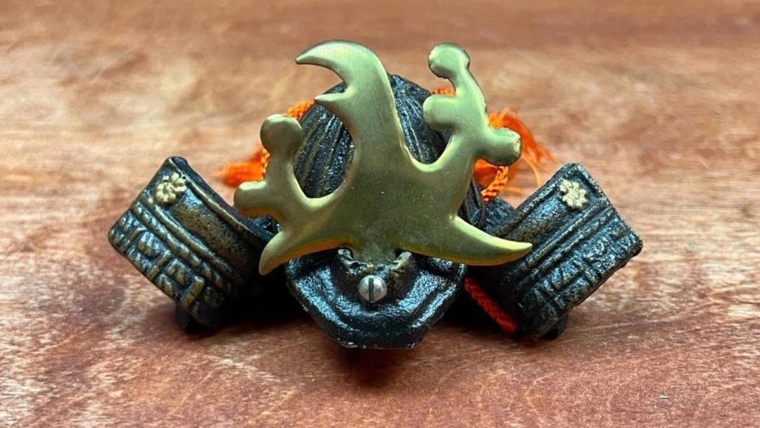 Japanese Vintage Samurai Cast Iron Mini Miniature Helmet Kabuto Tassels ...