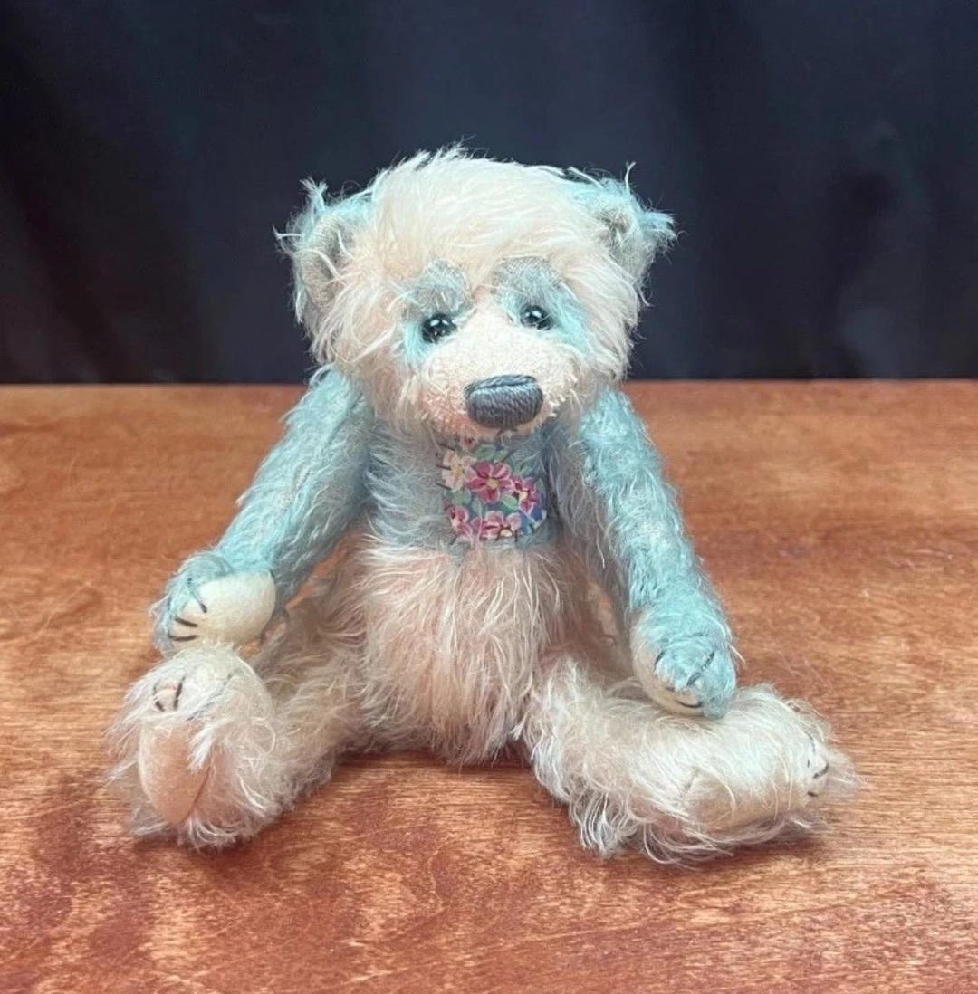Vintage Deb Canham Mohair Plush Bear Blue White Floral Patch - Etsy