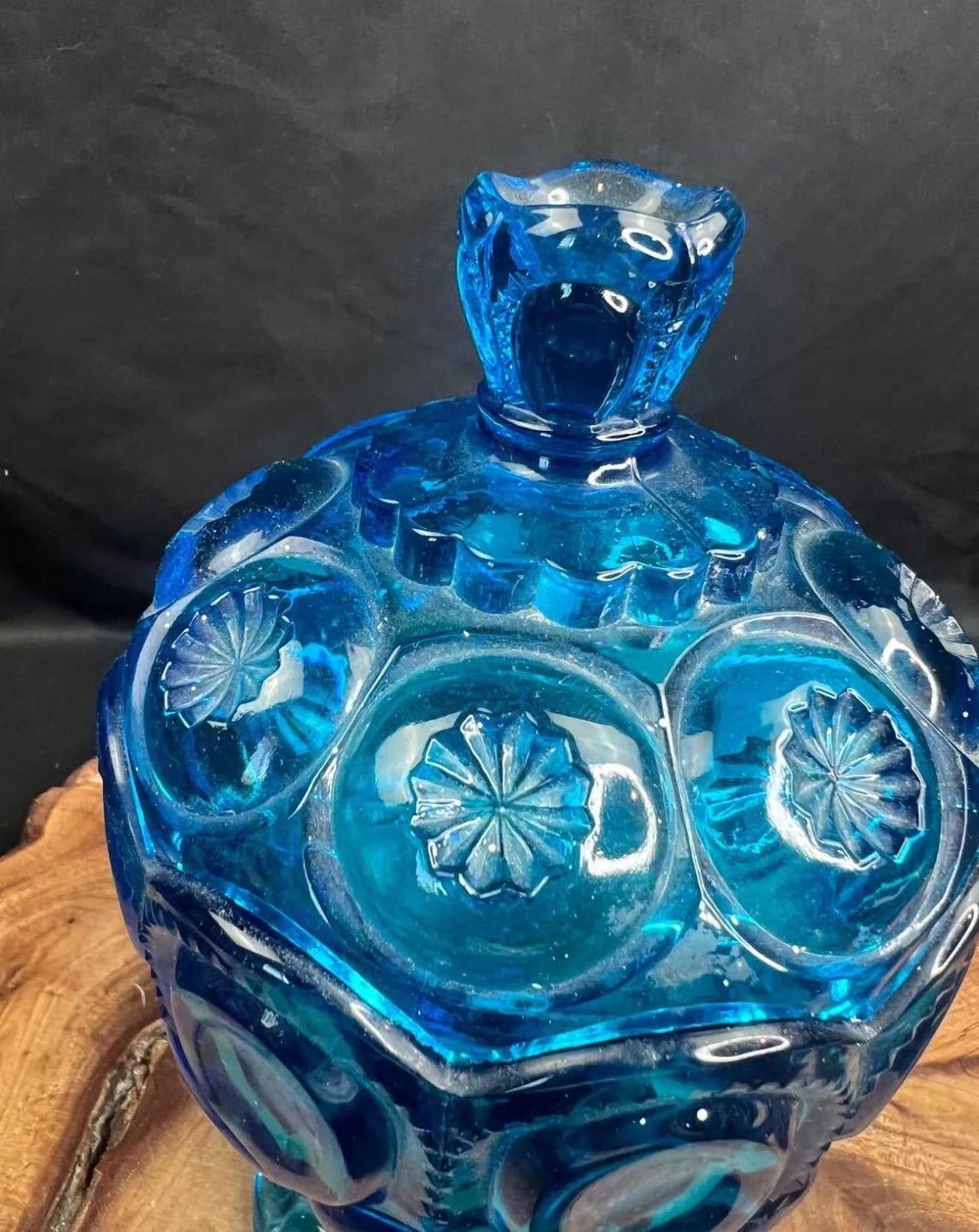 Vintage LE Smith Glass Moon & Stars Blue 9 Covered Compote Pedestal ...
