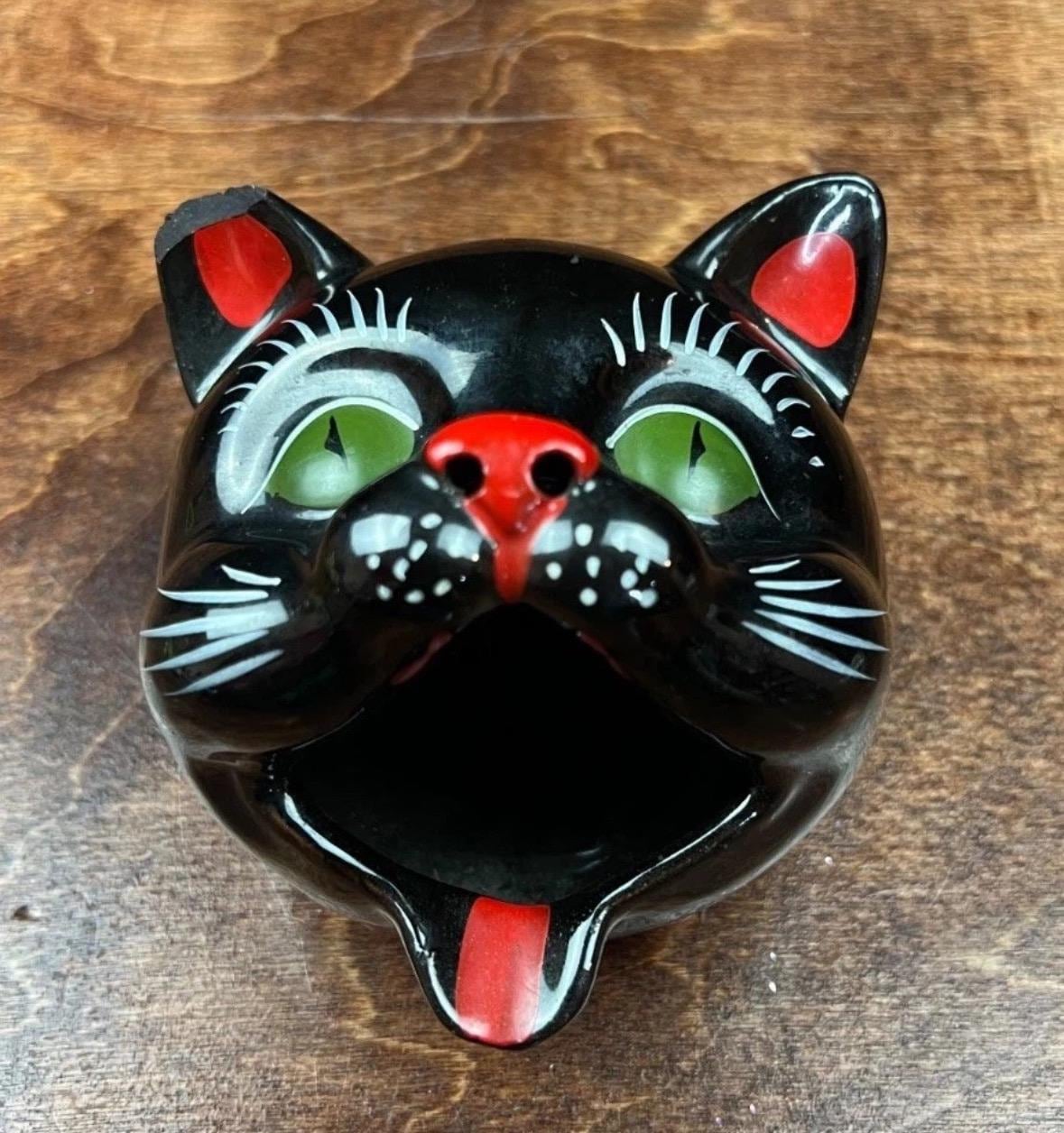 Vintage MCM 1950's Shafford Redware Pottery Black Cat Head Ashtray - Etsy