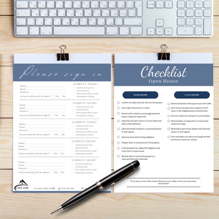Open House Sign in Sheet and Checklist for Real Estate Checklist for ...