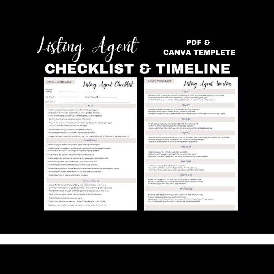 Listing Agent Checklist Under Contract Checklist Real Estate Checklist ...
