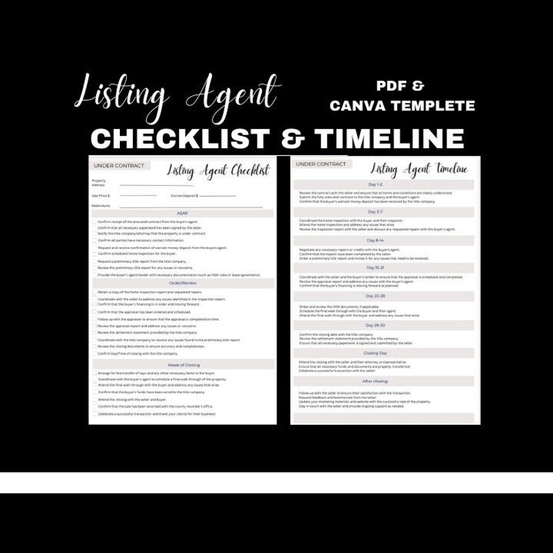 Listing Agent Checklist Under Contract Checklist Real Estate Checklist ...