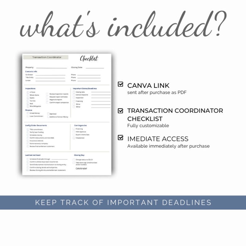 Real Estate Transaction Checklist for Transaction Coordinator Checklist ...