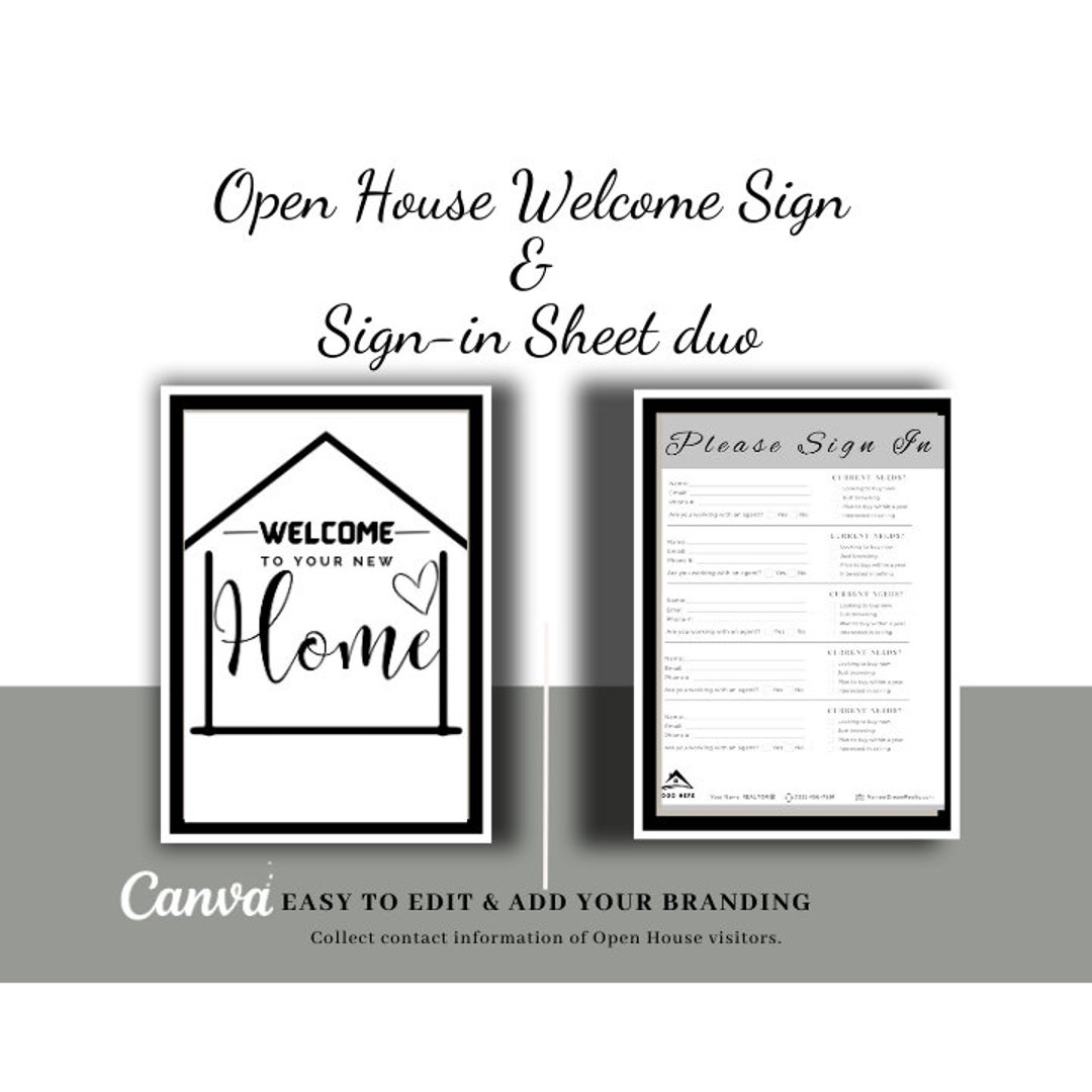 Open House Sign in Sheet and Open House Welcome to Our Open House Sign ...
