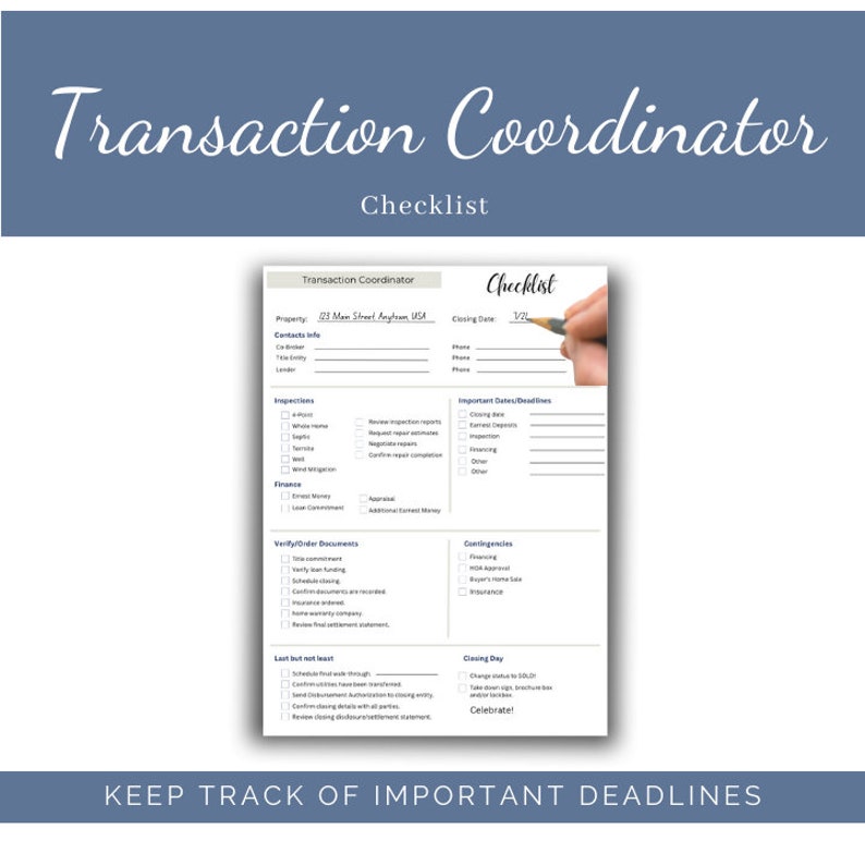 Real Estate Transaction Checklist for Transaction Coordinator Checklist ...