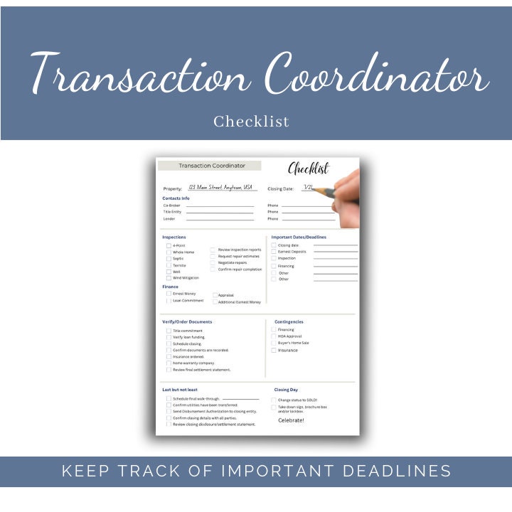 Real Estate Transaction Checklist for Transaction Coordinator Checklist ...