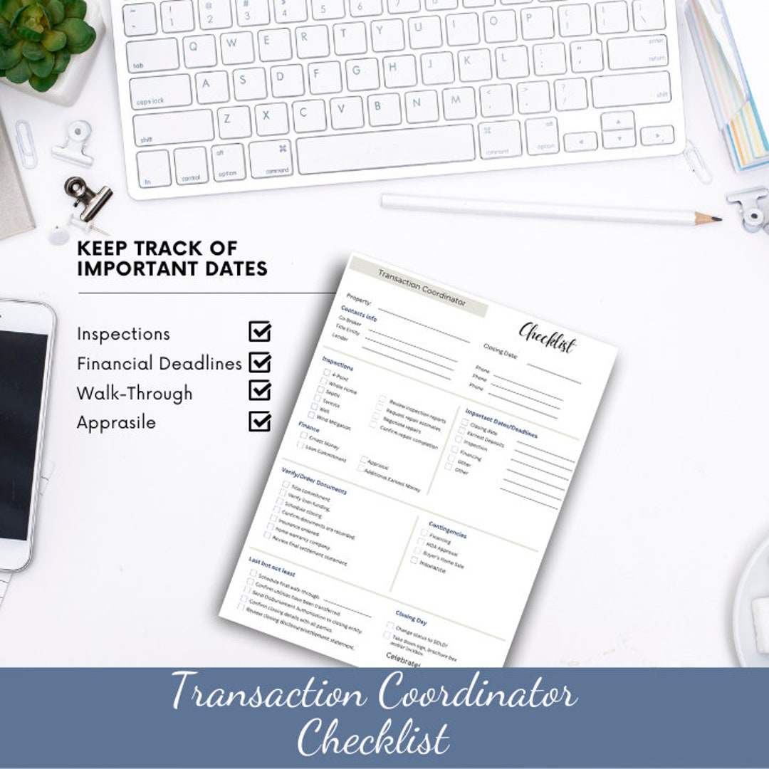 Real Estate Transaction Checklist for Transaction Coordinator Checklist ...