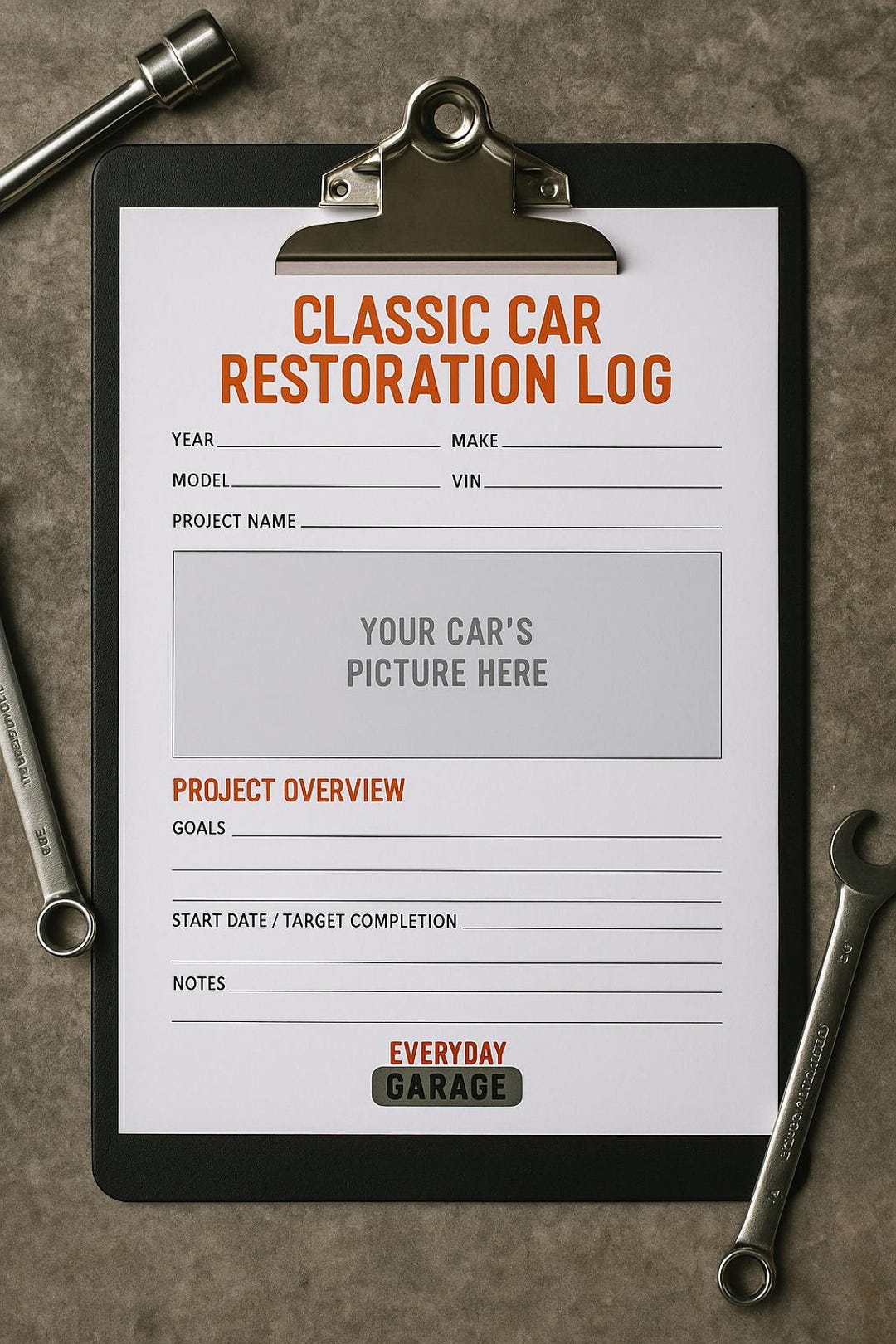 Classic Car Restoration Log | Printable Fillable Project Tracker ...
