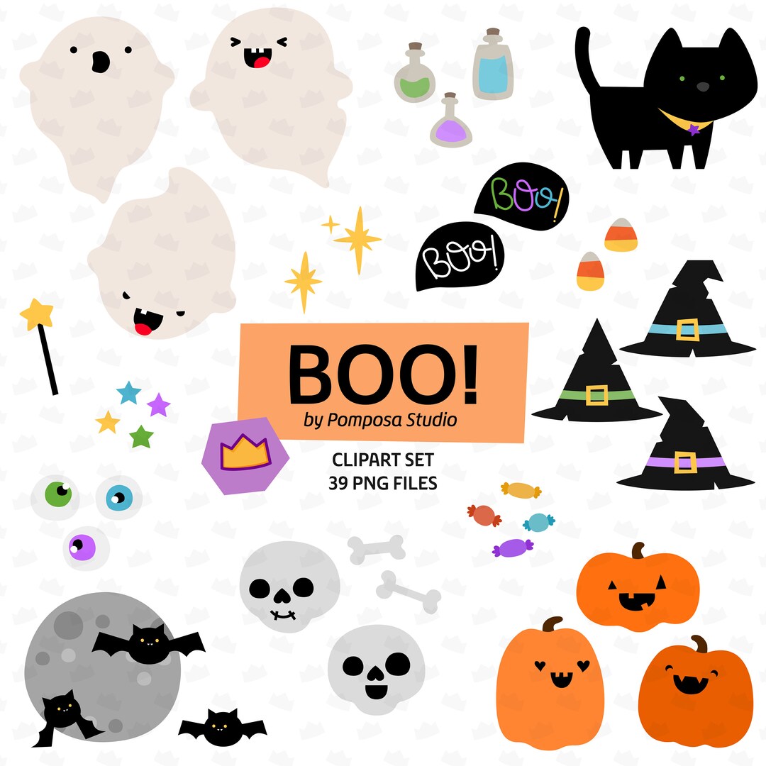 Cute Halloween Clipart, Boo Clipart, Spooky Clipart, Fun Halloween ...