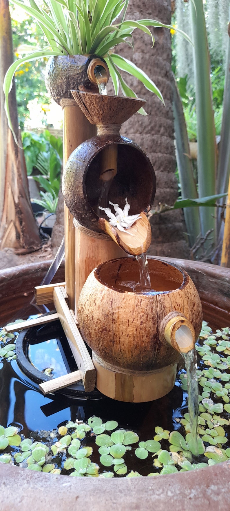 Handmade Coconut Shell Tabletop Fountain, Bamboo Water Feature - Etsy