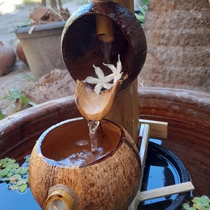 Handmade Coconut Shell Tabletop Fountain, Bamboo Water Feature - Etsy