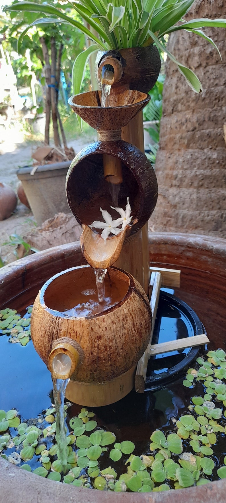 Handmade Coconut Shell Tabletop Fountain, Bamboo Water Feature - Etsy
