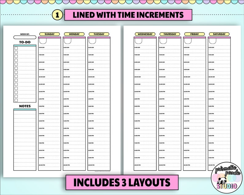 Minimalist Weekly Planner Hourly Time Increments 2 Page Spread Feminine ...