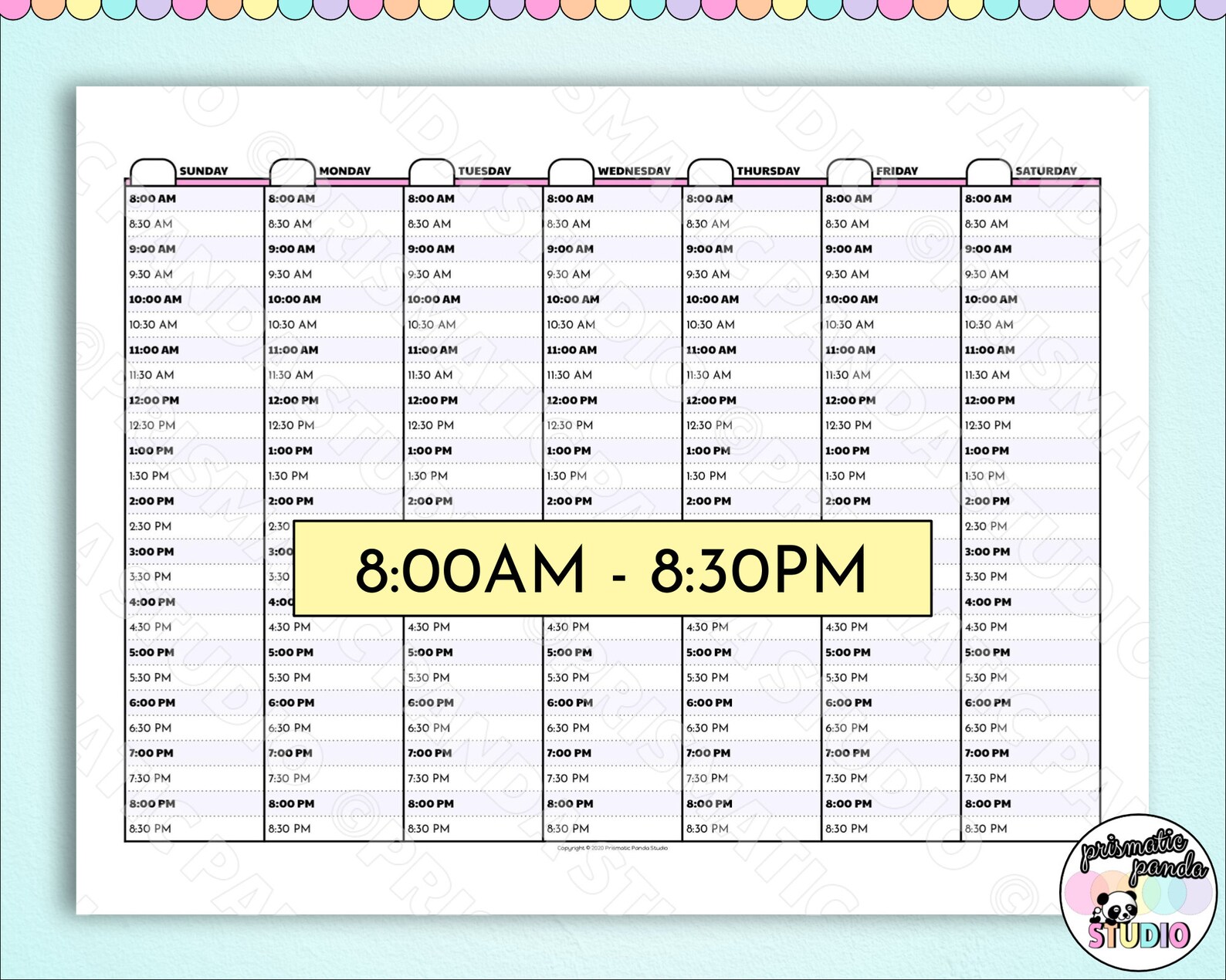 Weekly Planner Schedule 30 Minute Increments Barber - Etsy