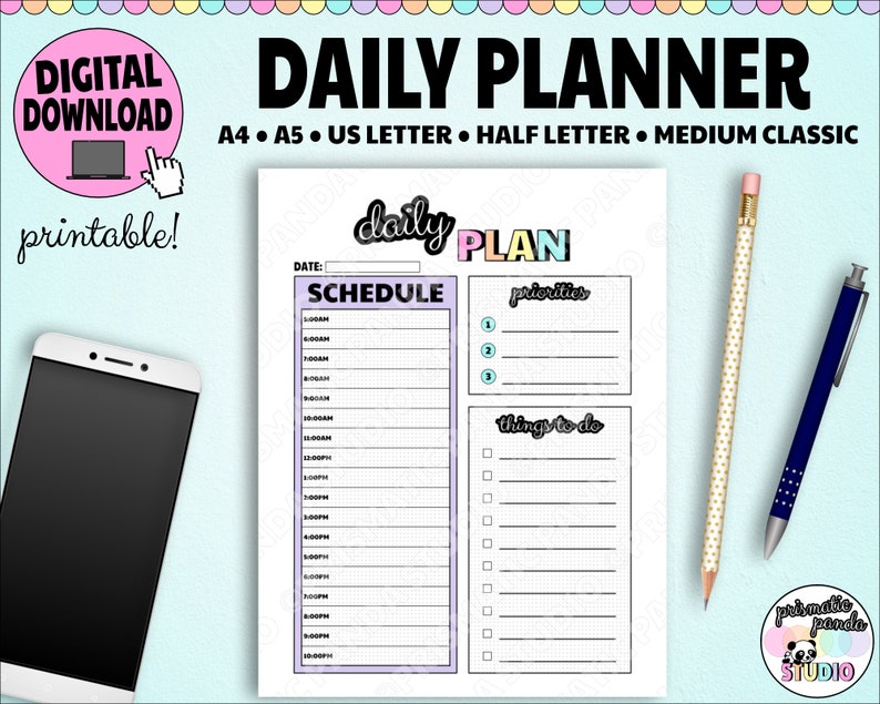 Simple Daily Planner Printable Planner Insert Single Day - Etsy