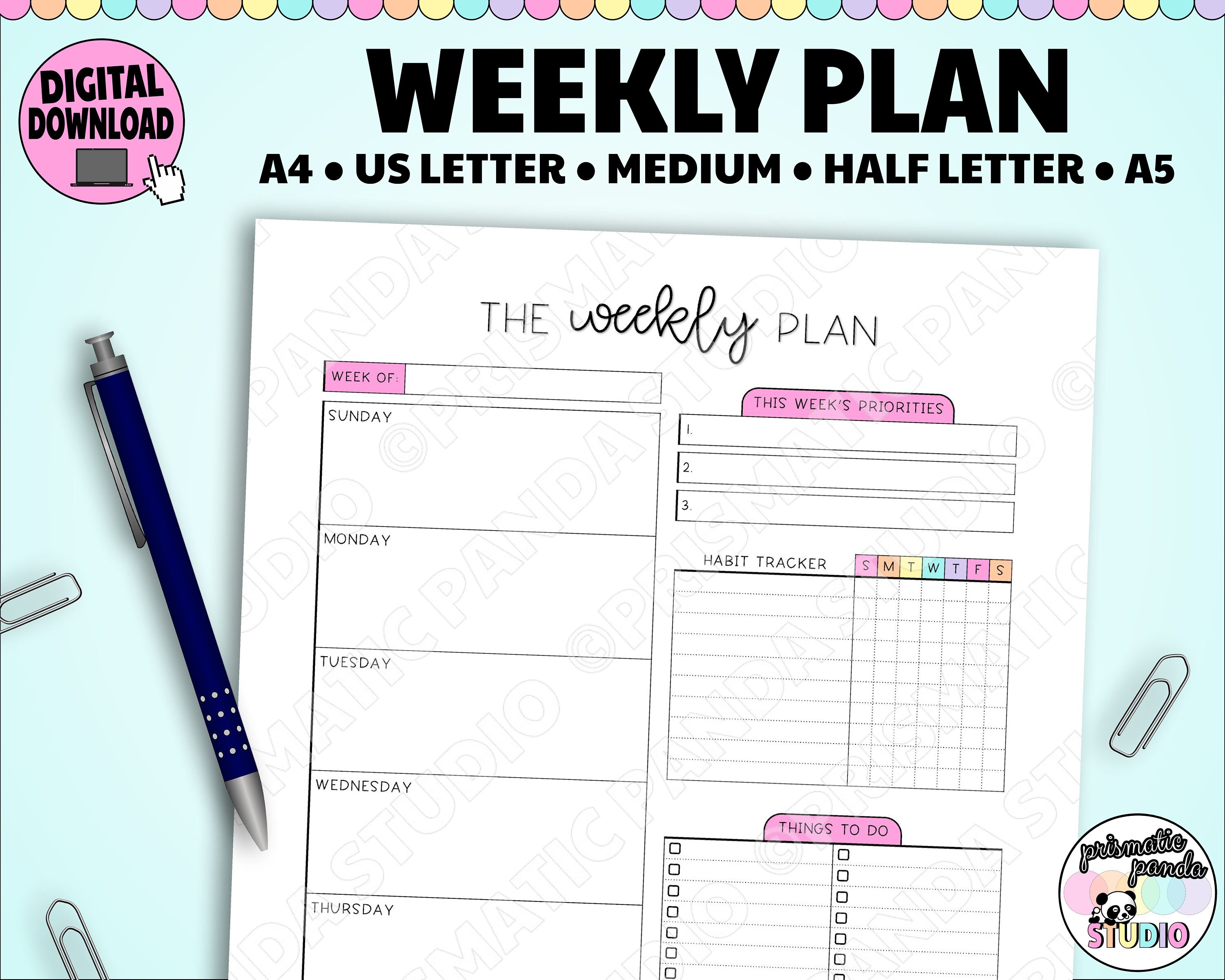 Weekly Planner Printable Weekly Agenda Page Habit Tracker | Etsy