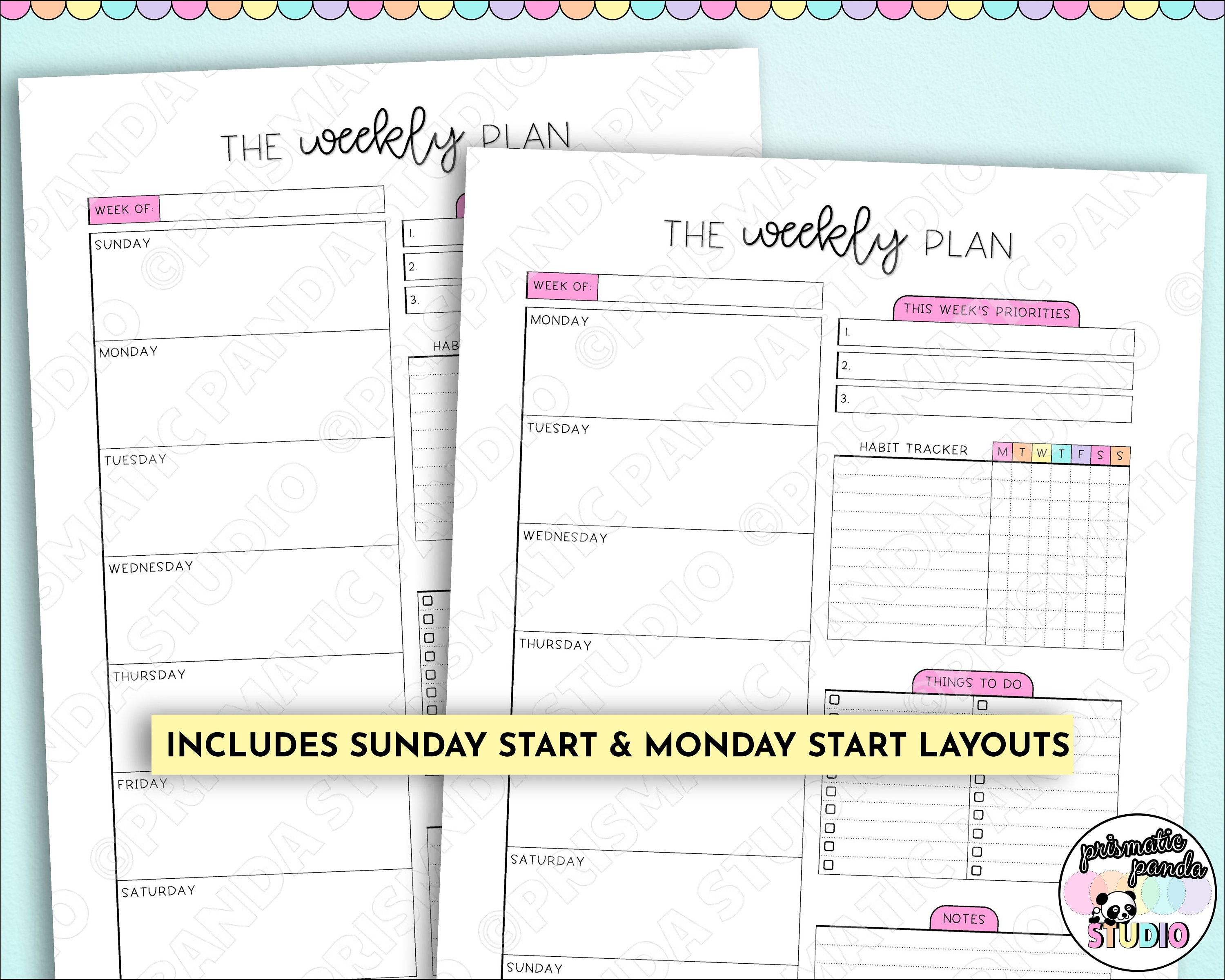 Weekly Planner Printable Weekly Agenda Page Habit Tracker | Etsy