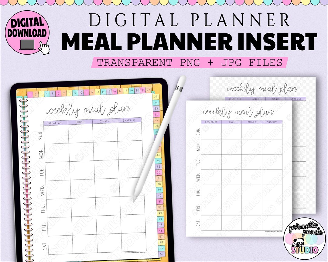 Meal Planner Digital Planner Insert | Meal Prep Template | Weekly Menu ...