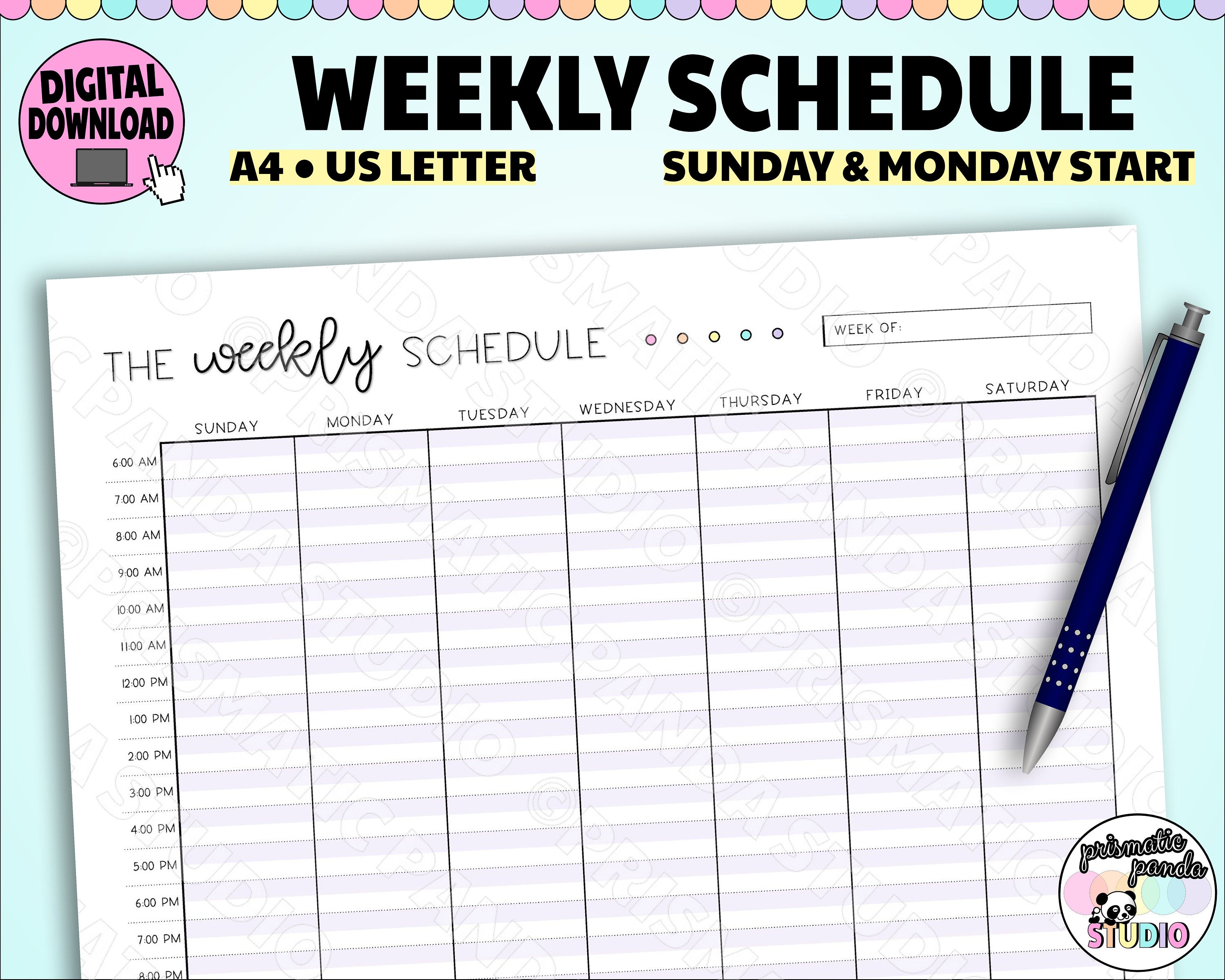 Weekly Schedule Printable Class Schedule Template Weekly Agenda ...