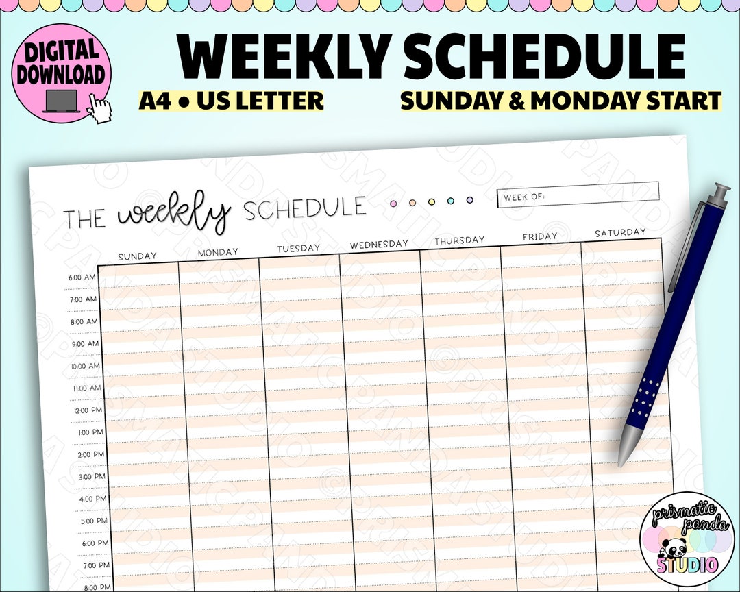 Weekly Planner Printable, Orange | Class Schedule Template | Weekly ...