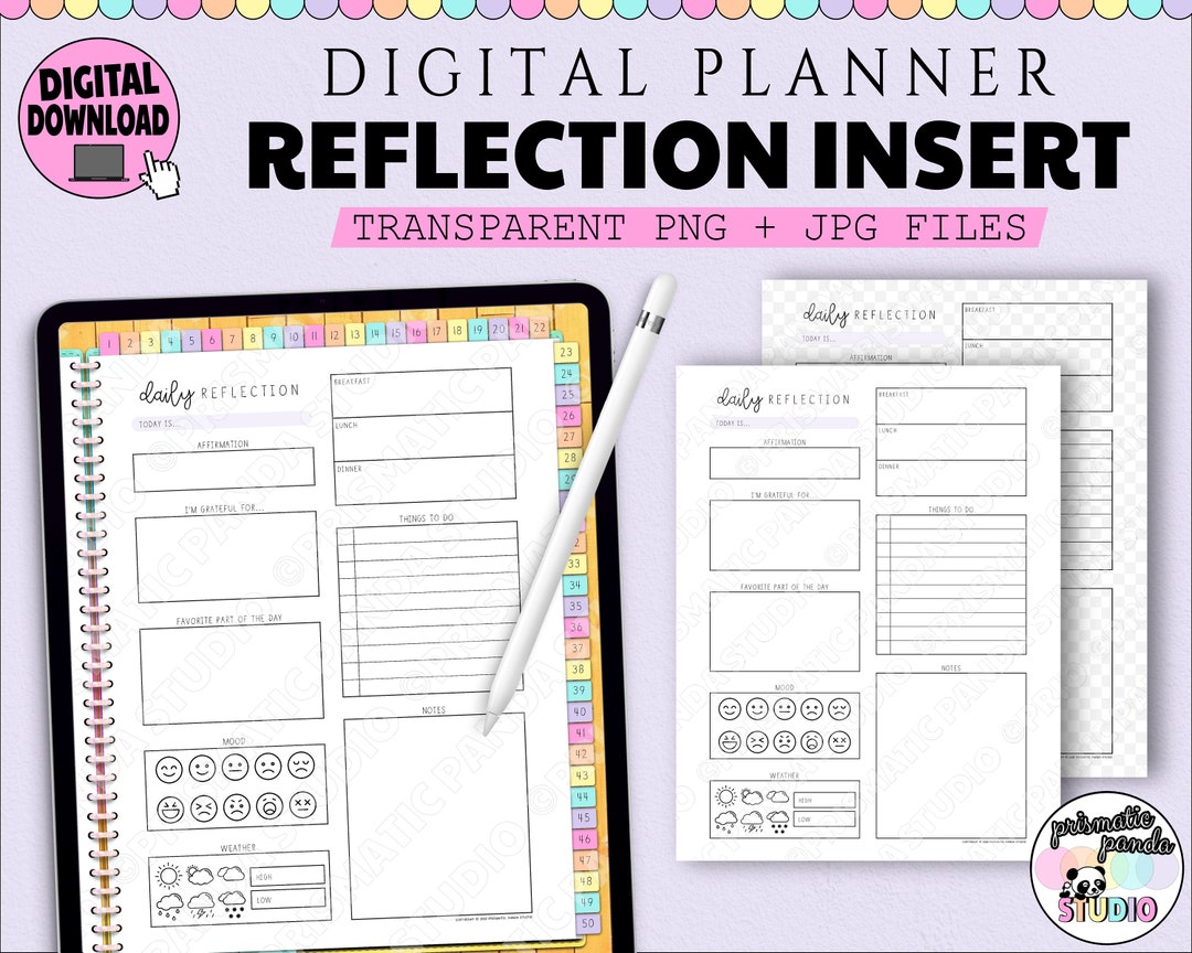 Daily Reflection Digital Planner Insert | Gratitude Journal Template ...