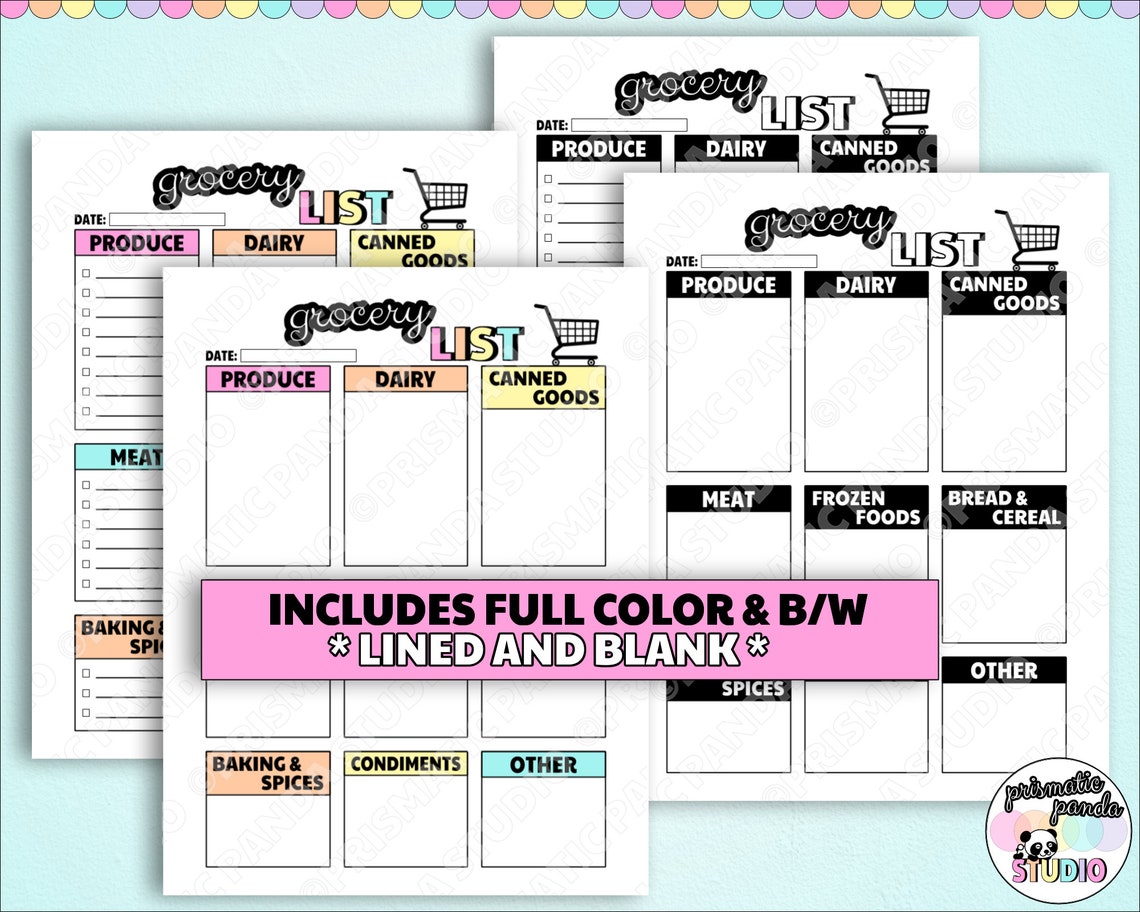 Grocery List Printable Supermarket Shopping List Colorful - Etsy