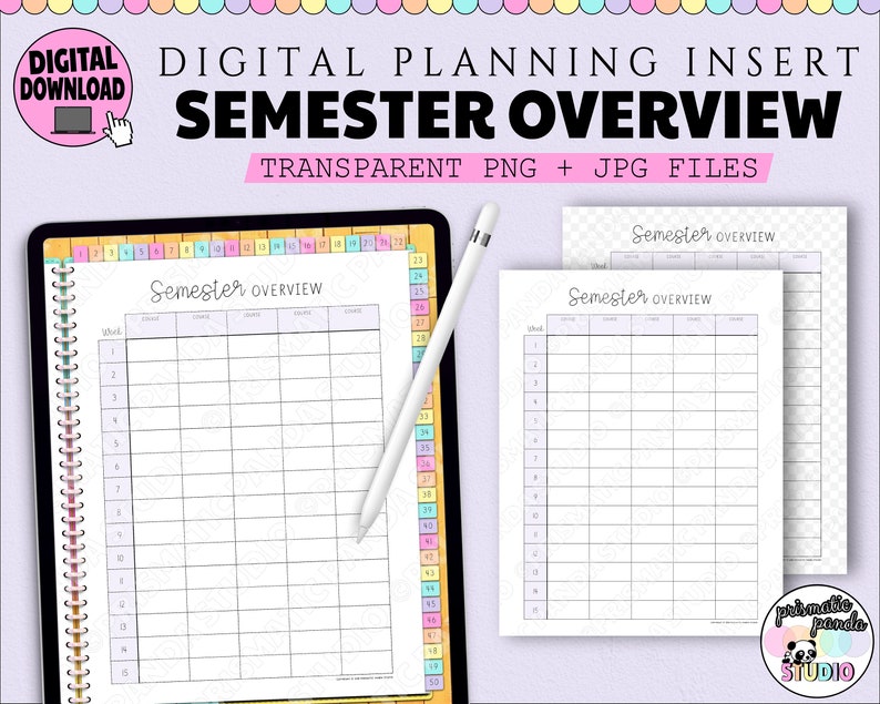 Semester Overview Template Digital Planner Academic Insert - Etsy