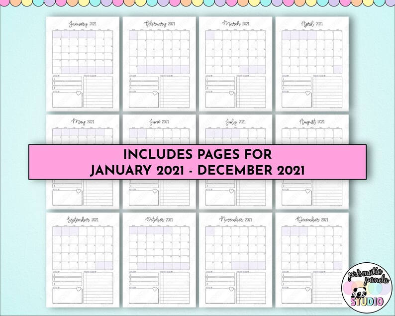 2021 Monthly Planner Printable Monthly Calendar Month on 1 - Etsy