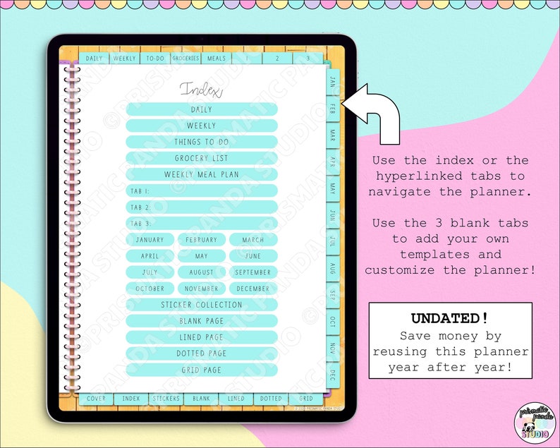 Undated Digital Planner Monday Start iPad Planner Goodnotes Planner ...