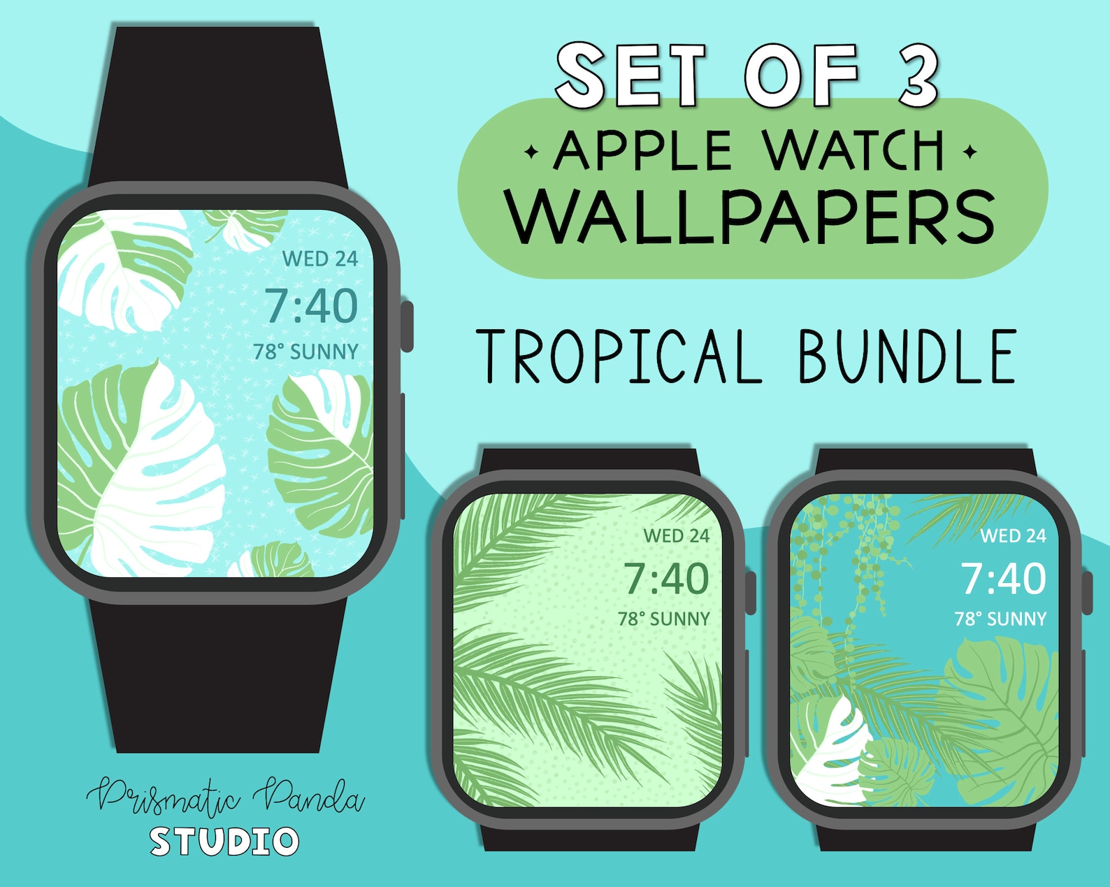 Set of 3 Apple Watch Faces | Tropical Plant Bundle Backgrounds ...